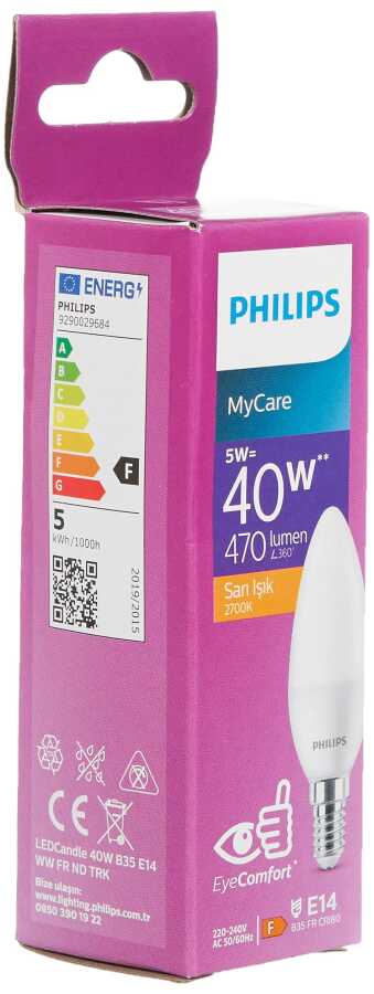 Philips LEDCandle 40W B35 E14 Sıcak Beyaz LED Ampul | Enerji Verimli ve Şık Aydınlatma